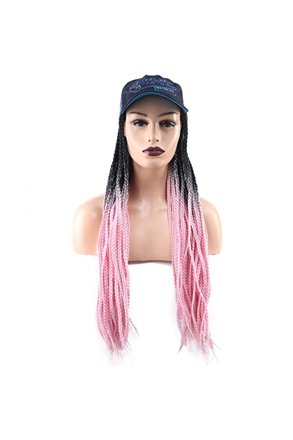 Suzan Peruk Navy Blue Braid Wig - With Hat, Black and Candy Pink Ombrel ...