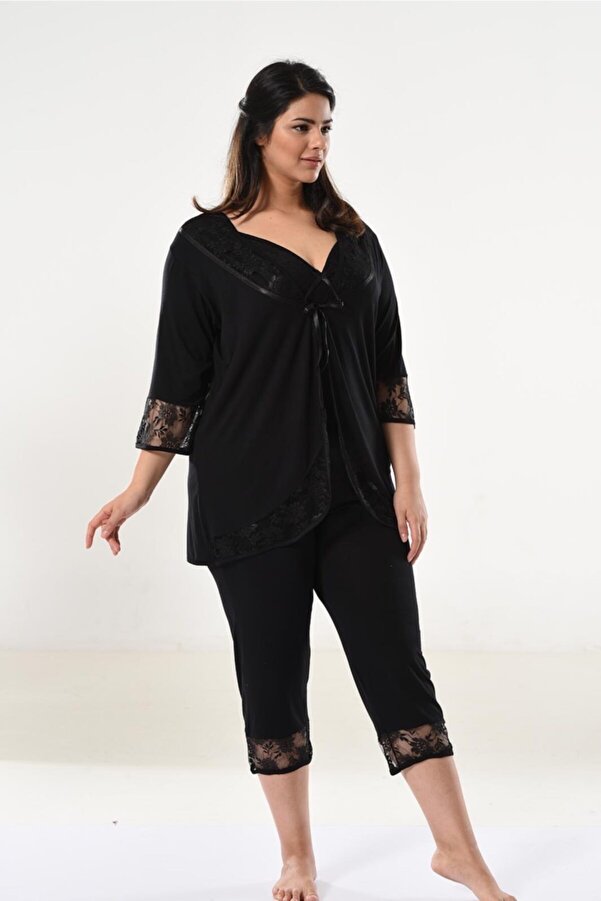 Miss Dünya Lissa Set de pijamale Capris Plus Size - Trendyol