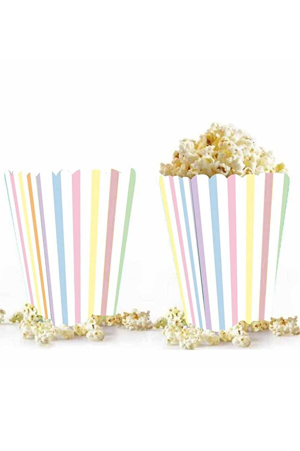 Parti Dolabı 8 Pack Striped Macarons Soft Color Corn Box Popcorn Treat ...