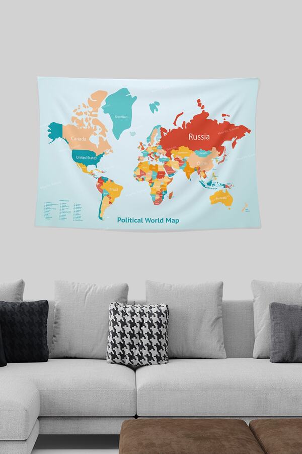 Morfil Sanat Atölyesi Wall Cover World Map World Map Decorative Wall ...