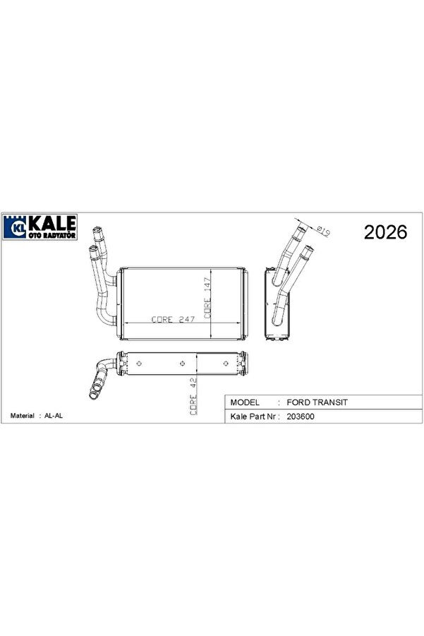 KALE Heater Radiator Ford Transit V347 06-14 (2.2/2.4/3.2 Lt) 2 Rows ...