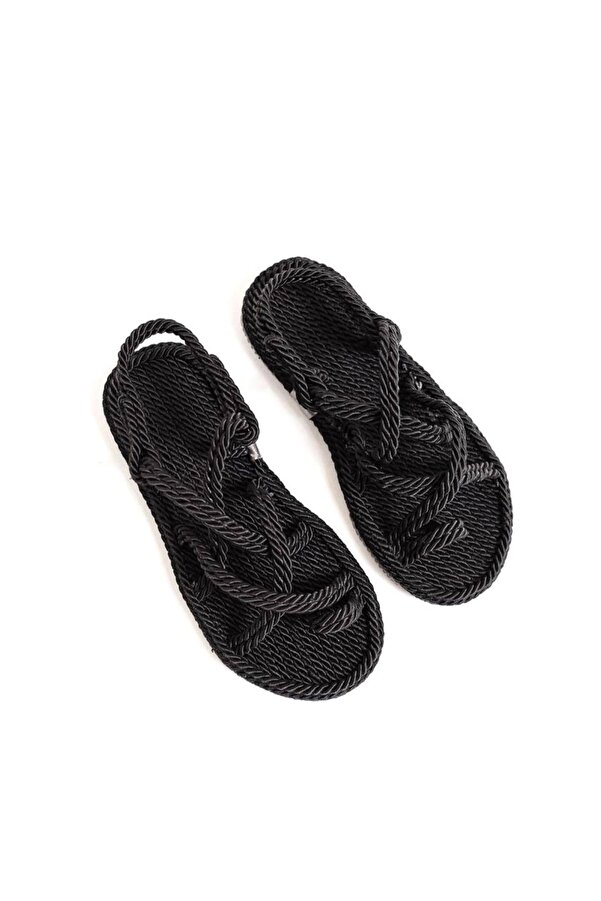FABRO MAN Black Wicker Handmade Rope Sandals - Trendyol