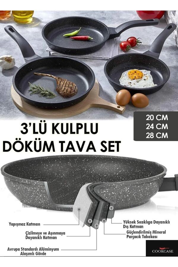 COOKCASE Pan 3 Piece Cast Iron Pan 4mm Body - Trendyol