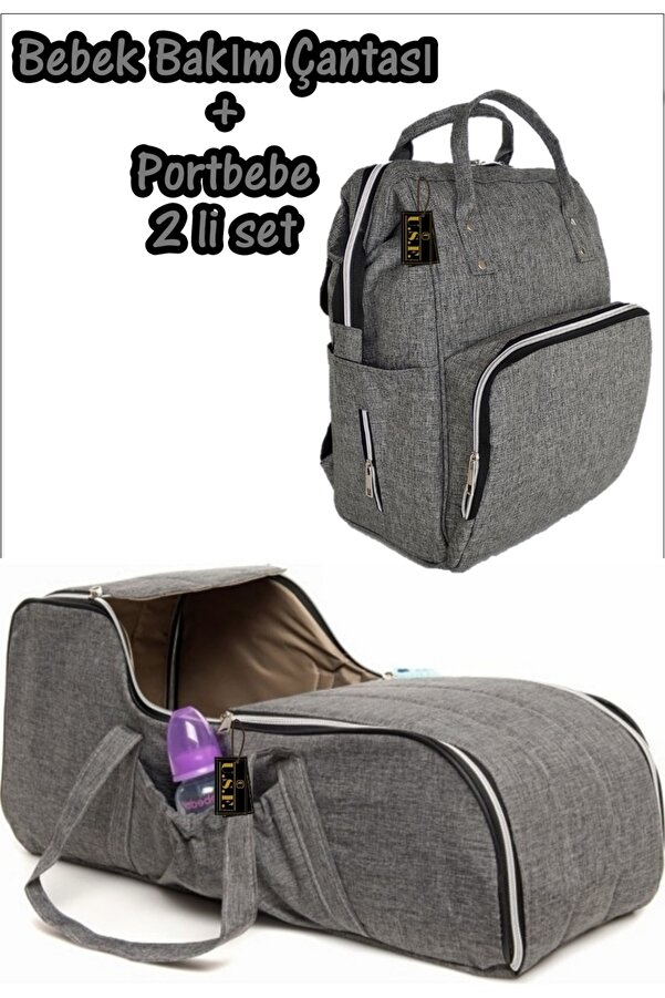 USF Gray Mother Baby Care Bag + Carrycot, Baby Carrier, Stroller Set of ...