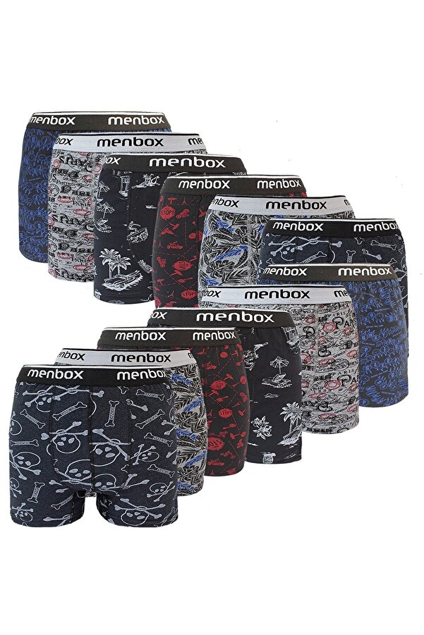 MENBOX 12 Pack Patterned Lycra Classic Men's Boxers - Trendyol