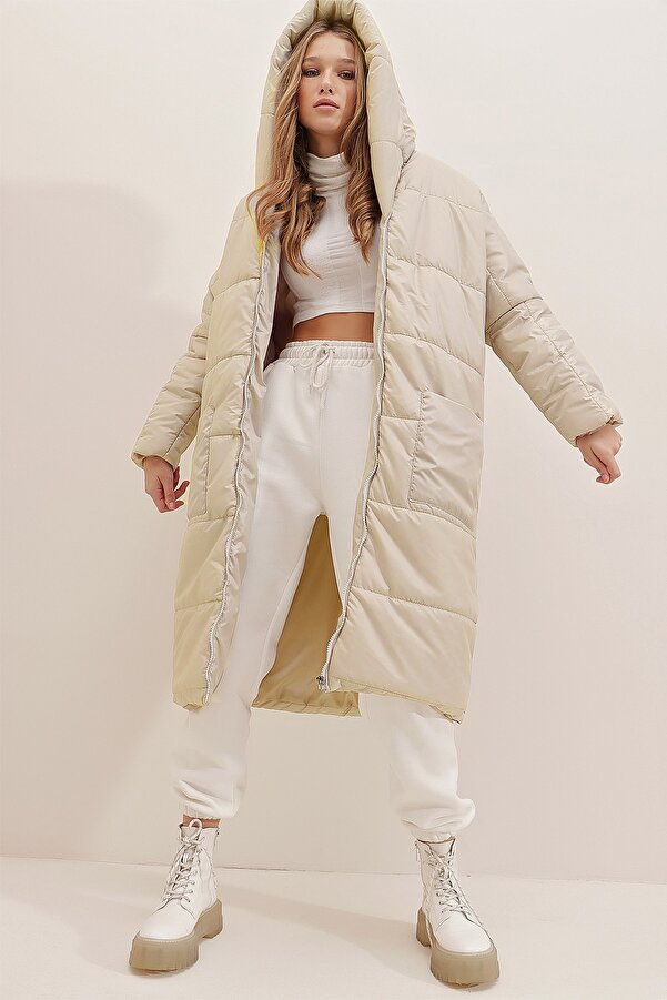 Trend Alaçatı Stili Women's Stone Hooded Waterproof Oversized Long ...