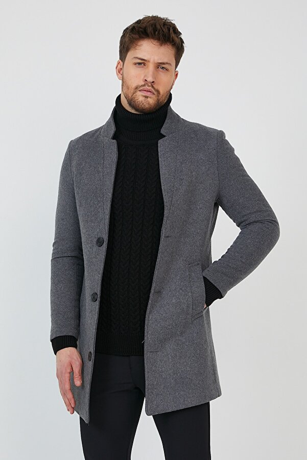 MODAMESTO Men's Smoked Slim Fit Stand Collar Coat- Trendyol