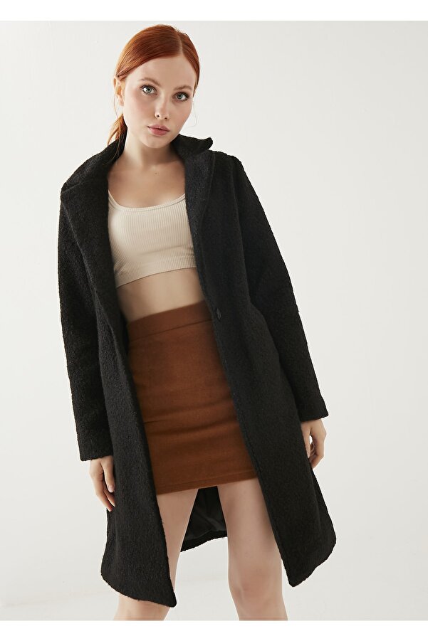 MEECY Women's Black Boucle Coat - Trendyol