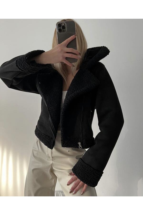 my bella Imported Suede Crop Coat- Trendyol