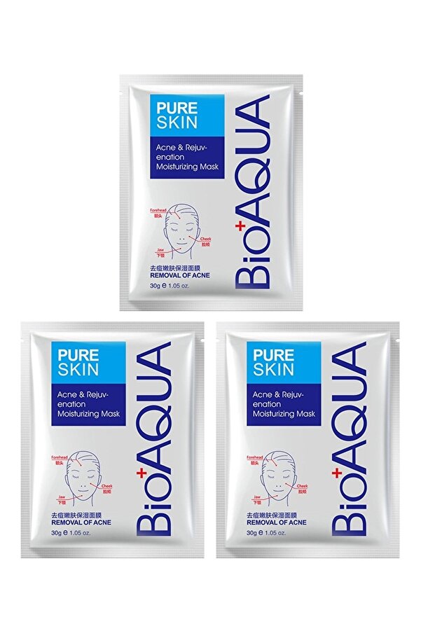 BIOAQUA Pure Skin 3-Piece Care Mask Set for Acne Prone Skin 30 gr x 3 ...