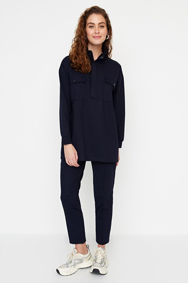 TRENDYOL MODEST Navy Blue Pocket Detailed Knitted Tracksuit Set ...