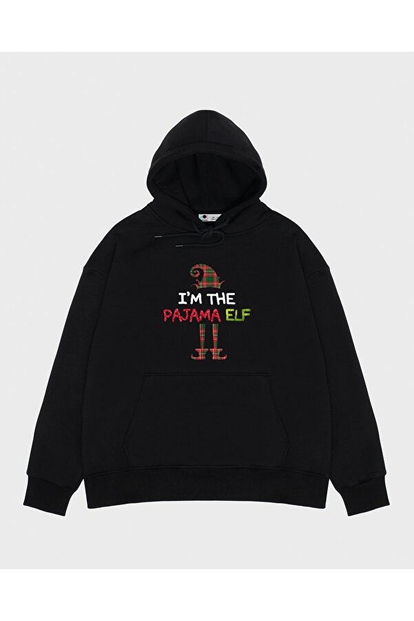 GreenMint Hanorac unisex cu glugă neagră - Pijama de Crăciun Funny Elf ...