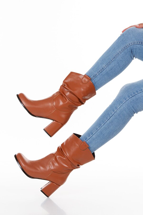 irmona Rio Tan Imported Piele Burduf Cizme Toc Bottie - Trendyol