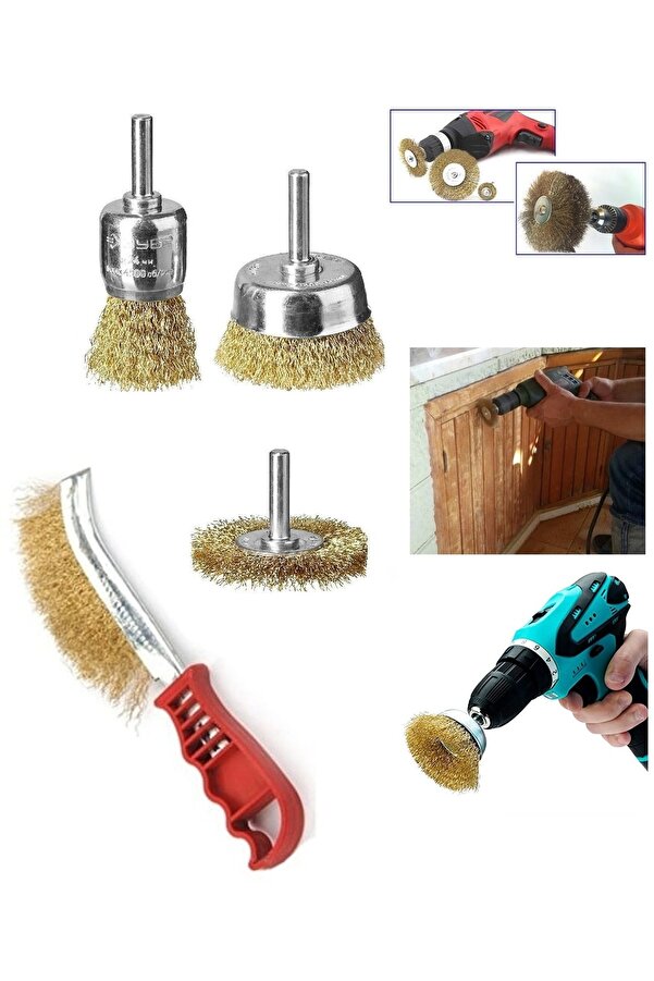 Depolife 4 Piece Wire Brush Set for Pin Drill Handle Steel Wire Brush ...
