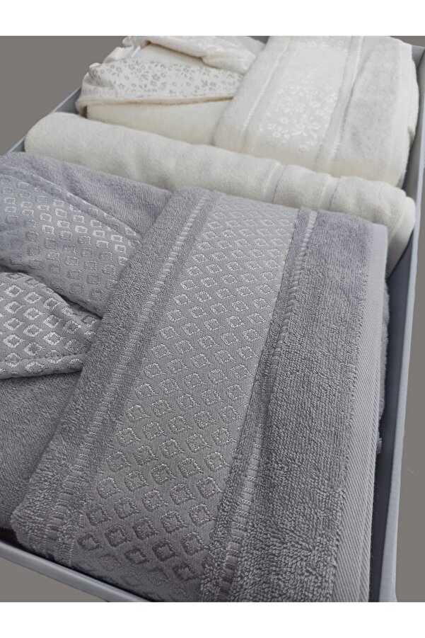 Özdilek Camellia Happy Family Bathrobe Set - Gray Cream - Trendyol