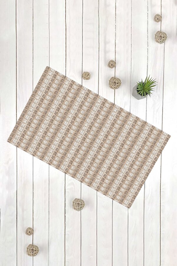 Evsebu Brown Beige Mini Square Motif Multi-Purpose Kitchen Rug - Trendyol