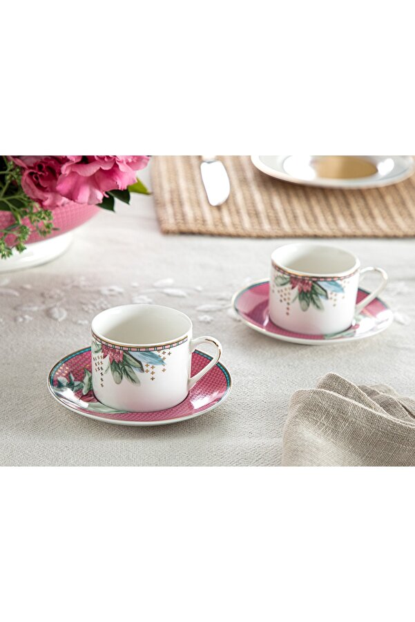 English Home Protea New Bone China 2-Piece Coffee Cup Set 80 Ml Pink ...