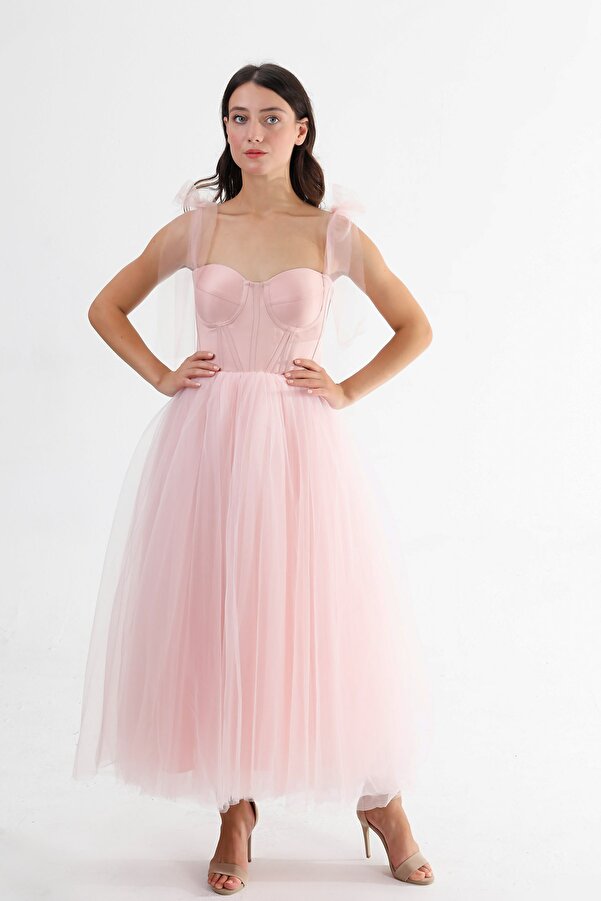 Lenta Moda Powder Women's Midi Length Tulle Evening Dress Ball Gown ...