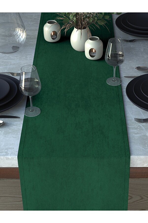 Demor Home Runner verde de pin texturat catifea - Trendyol