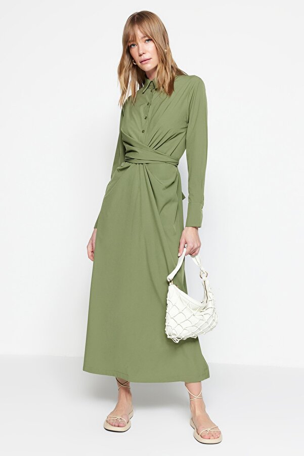 Trendyol Modest Khaki Lacing Detailed Half Placket Parachute Fabric ...