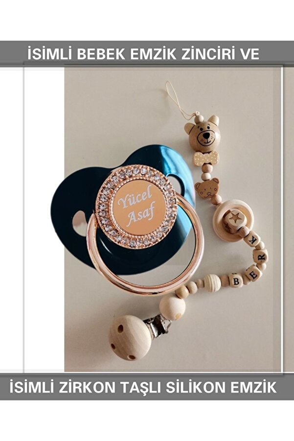 Sahi Aksesuar Named Baby Pacifier Chain and Named Silicone Pacifier Set ...