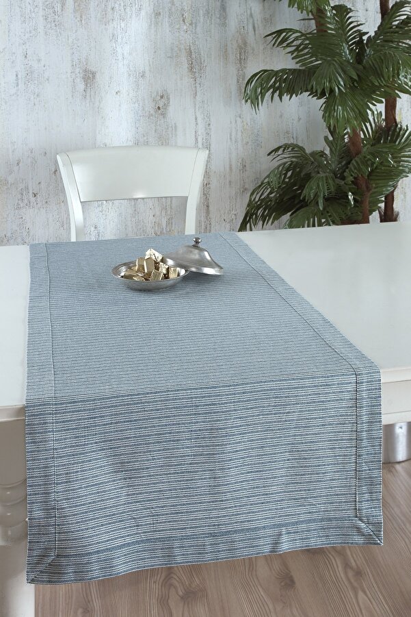 ÖDEL HOME Petrol Blue - Natural Buldan Fabric Thin Striped Runner ...