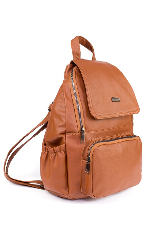 samilon Women's Tan Destroyed Leather Backpack- Trendyol