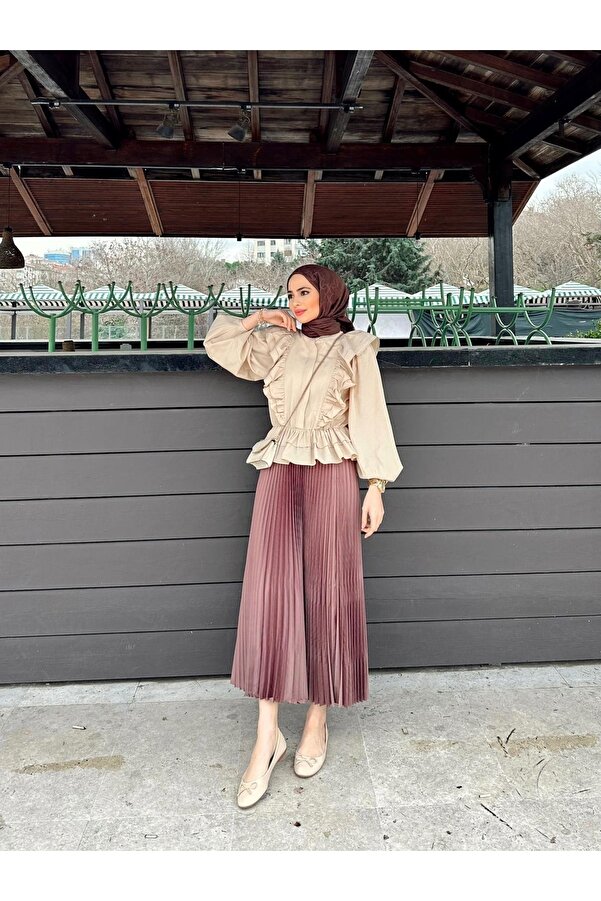 CEVHER Fusta subțire plisată din satin model Zara de damă - Trendyol