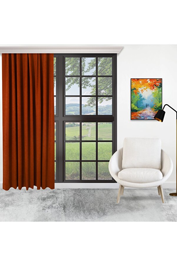 perhal perde ve halı Brick Colored Single Wing Island Pleatless ...