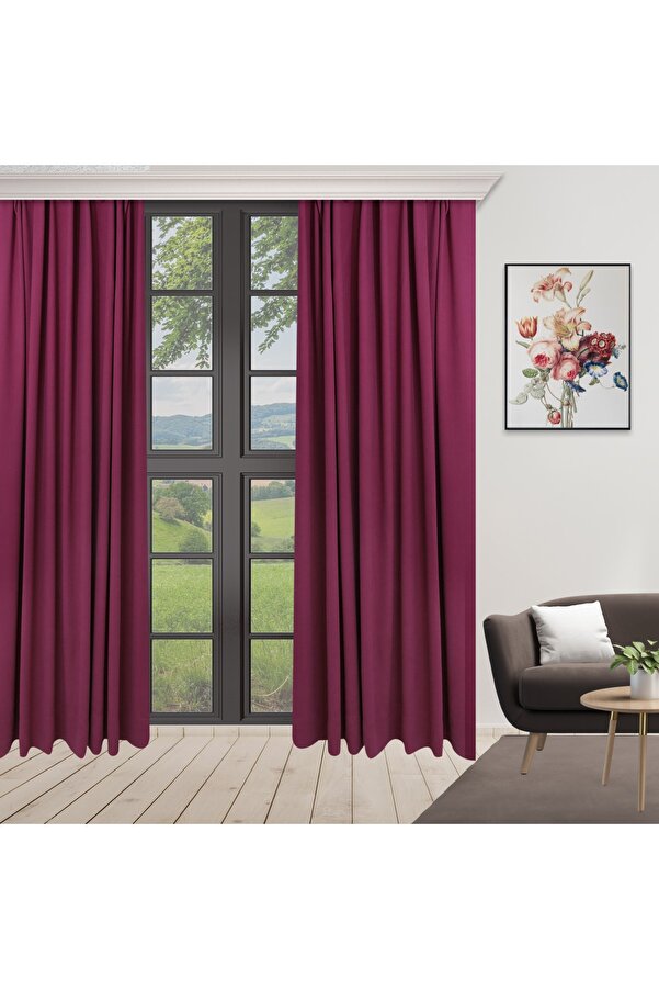 perhal perde ve halı Single Wing Plum Color Island Pleatless Background ...