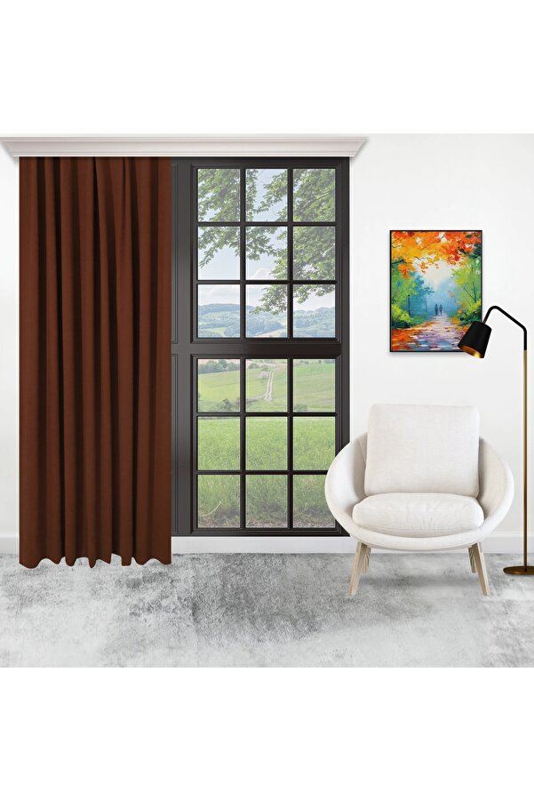 perhal perde ve halı Single Wing Brown Color Island Pleatless ...