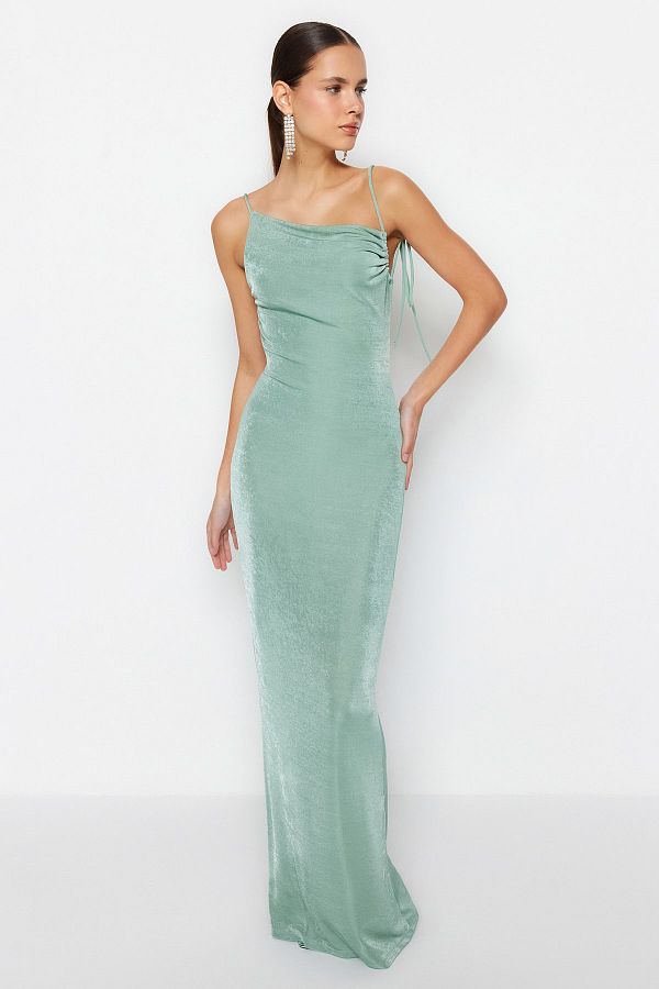 Trendyol Collection Mintgrünes Langes Abendkleid Aus Strick