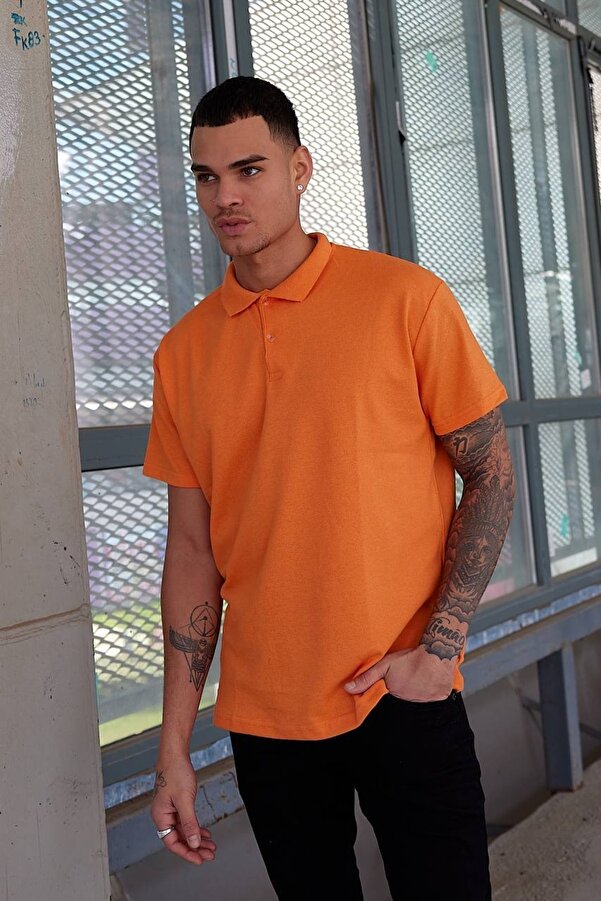 Riowela Tricou portocaliu cu gât polo pentru bărbați, cu croiala ...