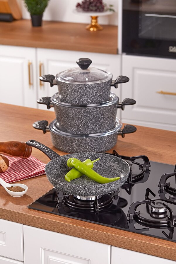 Taç Stone 7 Piece Granite Pot Set Gray - Trendyol