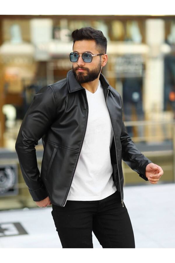 BASEL.CO Black Men's Leather Jacket - Trendyol