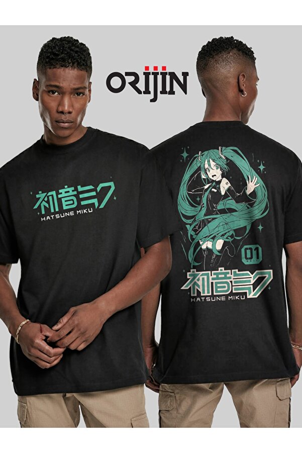 Orijin Tekstil Унисекс черна тениска Hatsune Miku Cv01 Vocaloid с щампа ...