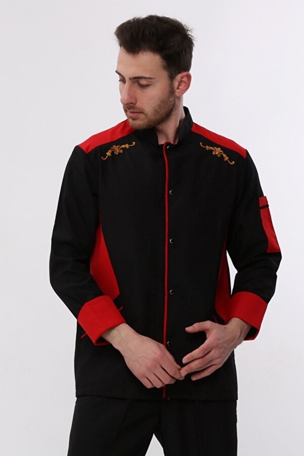 Uniprom Black-Red Long Sleeve Cook Jacket - Chef Waiter with Apron ...