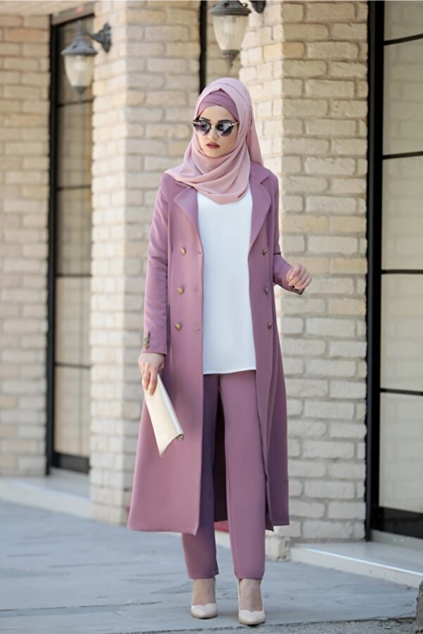 PİENNAR Rabia Dried Rose - Set Hijab Dublu cu Detaliu Buzunar Ascuns ...