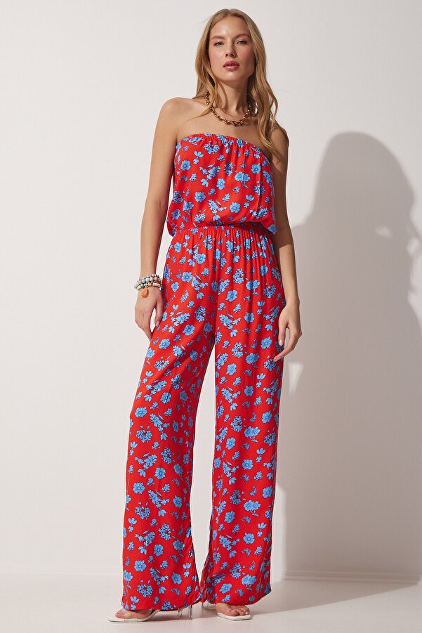 Happiness İstanbul Sommer-Overall aus Viskose mit trägerlosem Kragen ...