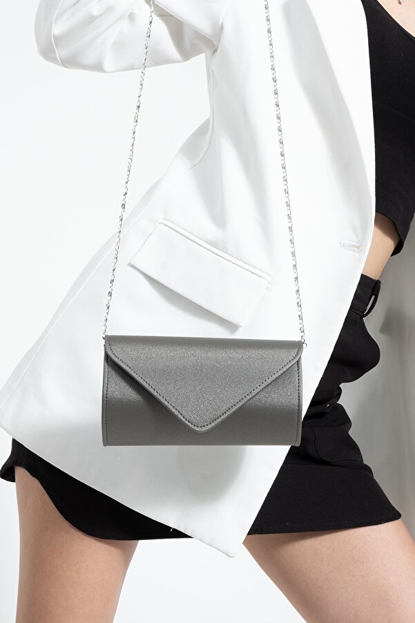 bibags Platinum Satin Evening Dress Bag Portfolio Bag Clutch Bag- Trendyol