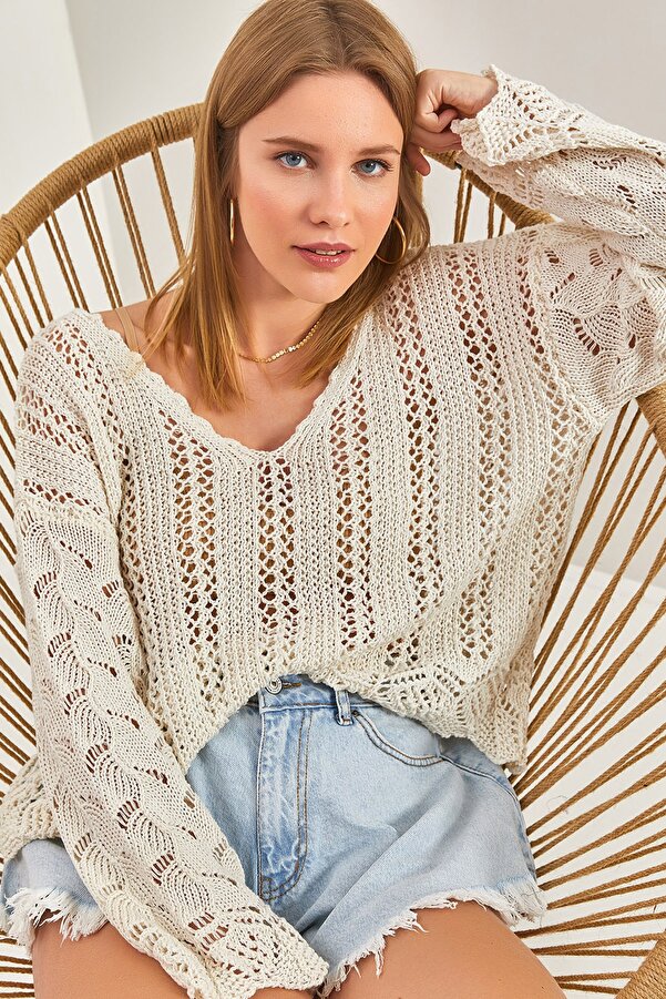 Bianco Lucci Women's Openwork Patterned Knitwear Blouse - Trendyol