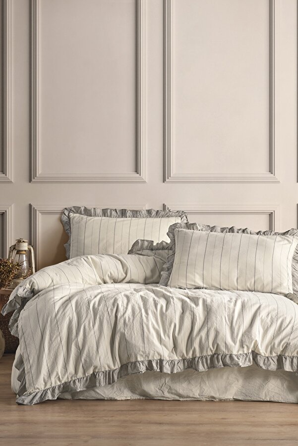 Macas Home Bragi 100% Cotton Frilly Yarn Dyed Double Duvet Cover Set ...