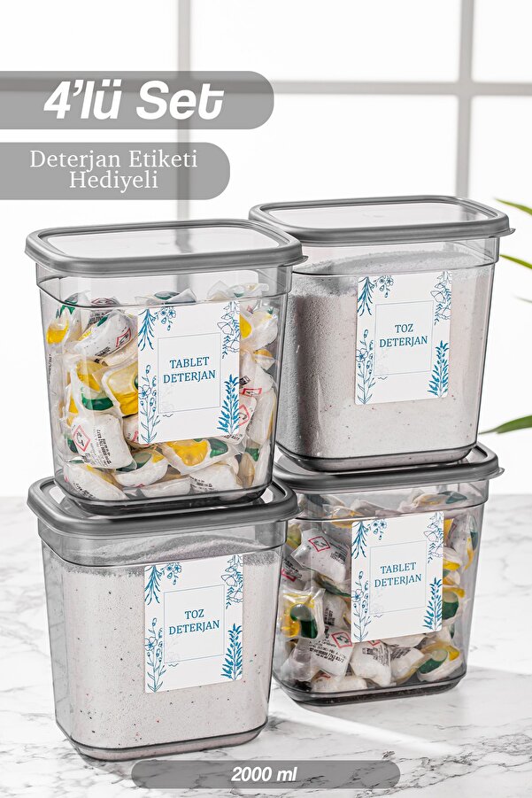 Meleni Home Set of 4 Labeled Elina Rectangular Storage Containers ...