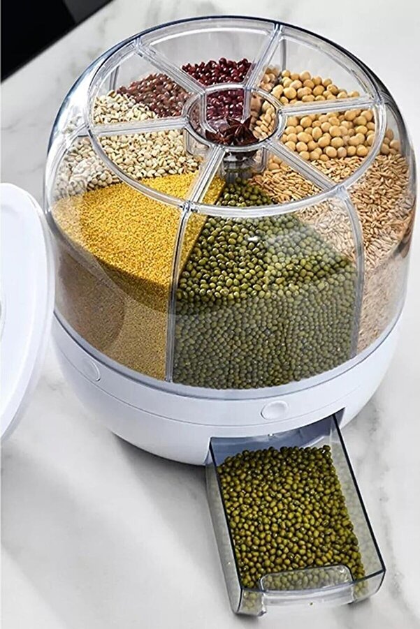 NcK 360° Rotatable Dry Food and Pulses Organizer 6 Compartments ...