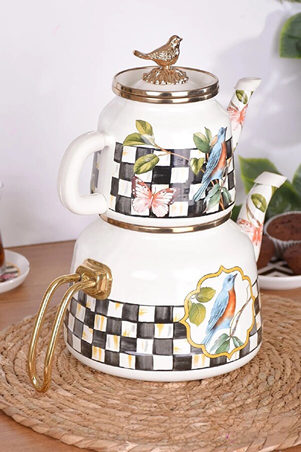 PORLİSTAN Vintage Paradise Pattern Enamel Teapot - Patterned Enamel ...