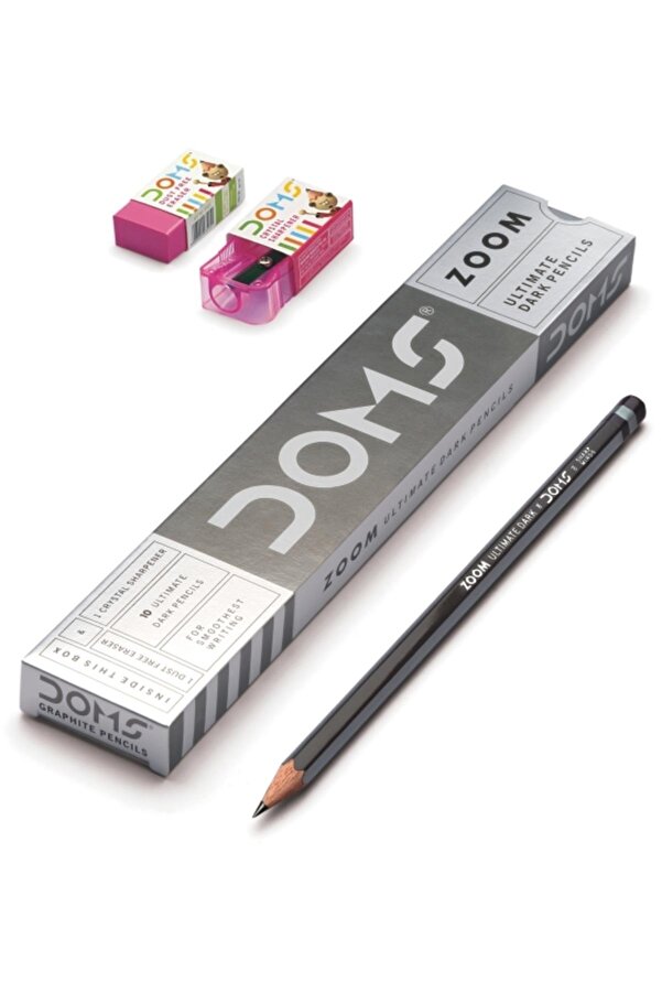 doms Zoom Corner Pencil 12 + Eraser + Sharpener 12 Pack- Trendyol