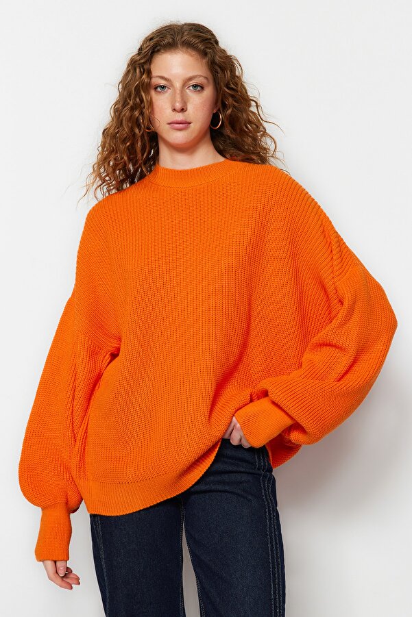 Trendyol Collection Orange Wide Fit Basic Knitwear Sweater ...