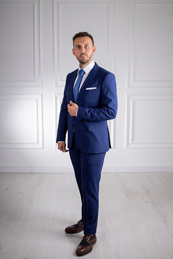 Sarar İnterview Sarar Tedrick Striped Light Navy Blue Suit- Trendyol
