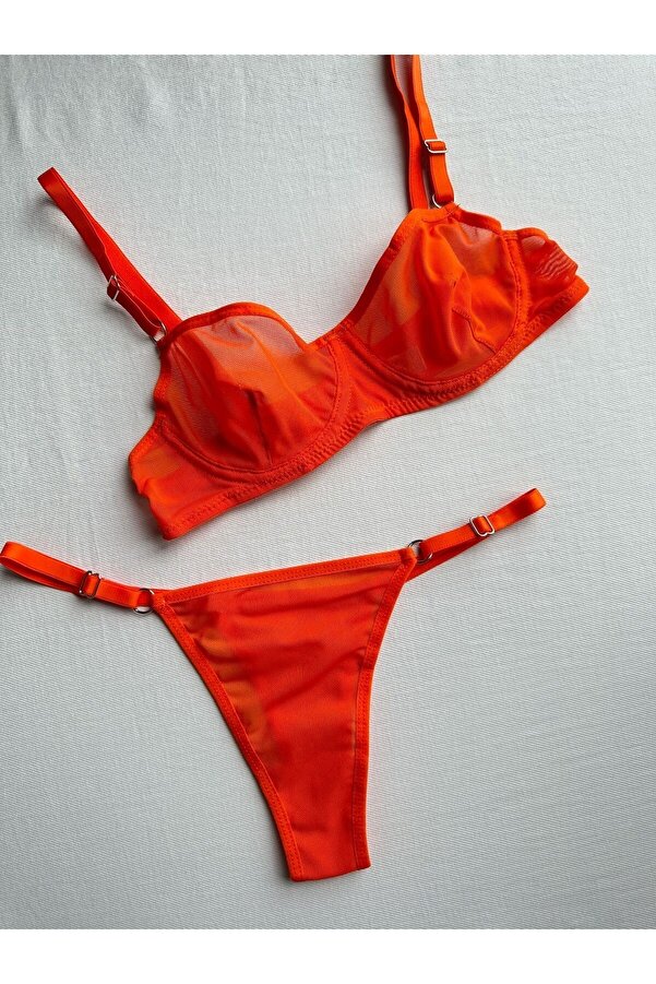 Sage Lingerie Orange Tulle Underwire Bra Set - Trendyol