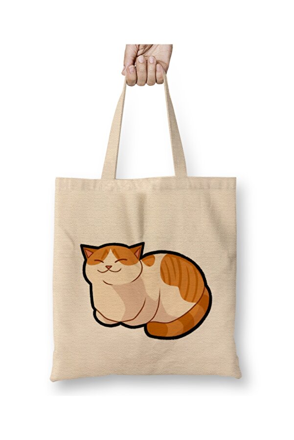 Baskı Dükkanı Cute Ginger Cat Orange & White Fat Tabby Cat Tote Bag ...